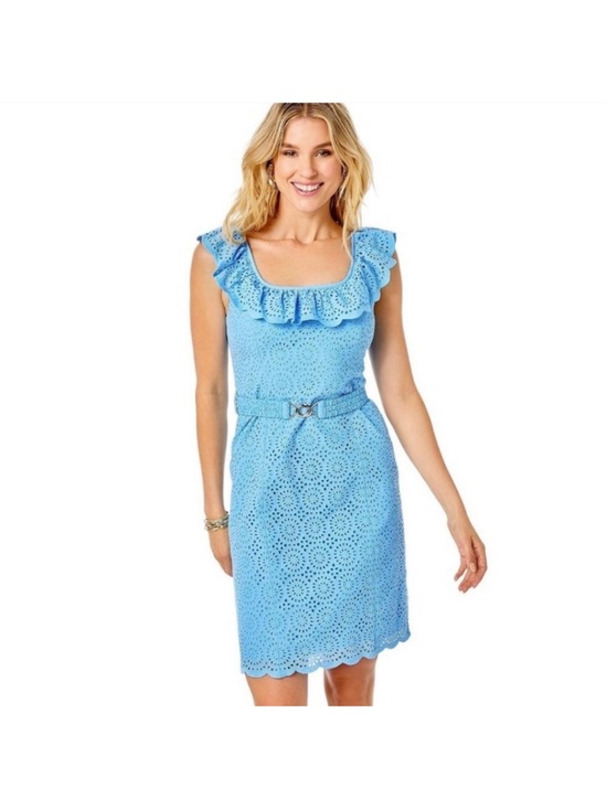 Lilly Pulitzer | Dresses | Lilly Pulitzer Blue Eyelet Ruffle Belted ...